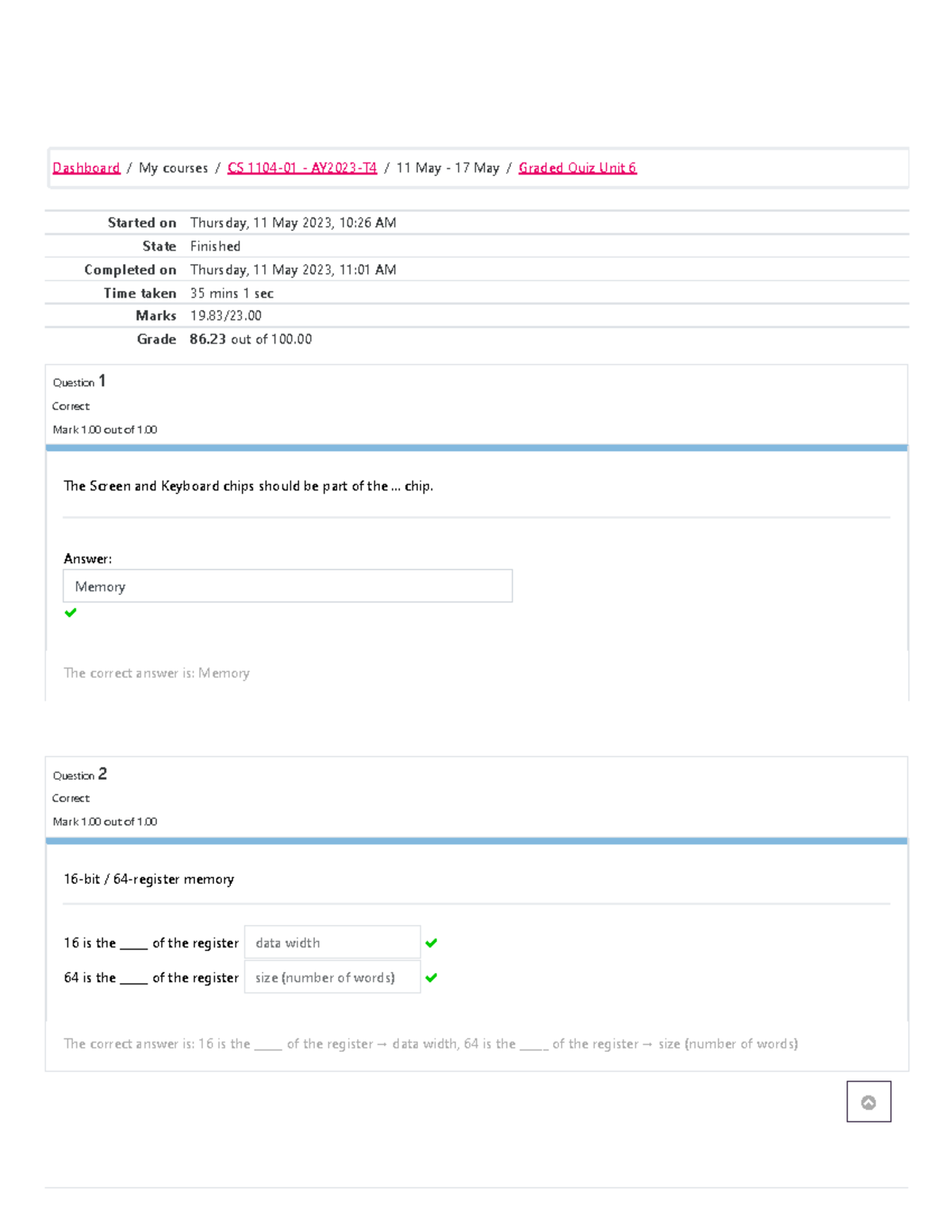 CS 1104 - Computer Systems Graded Quiz Unit 6 - Started on Thursday, 11 ...