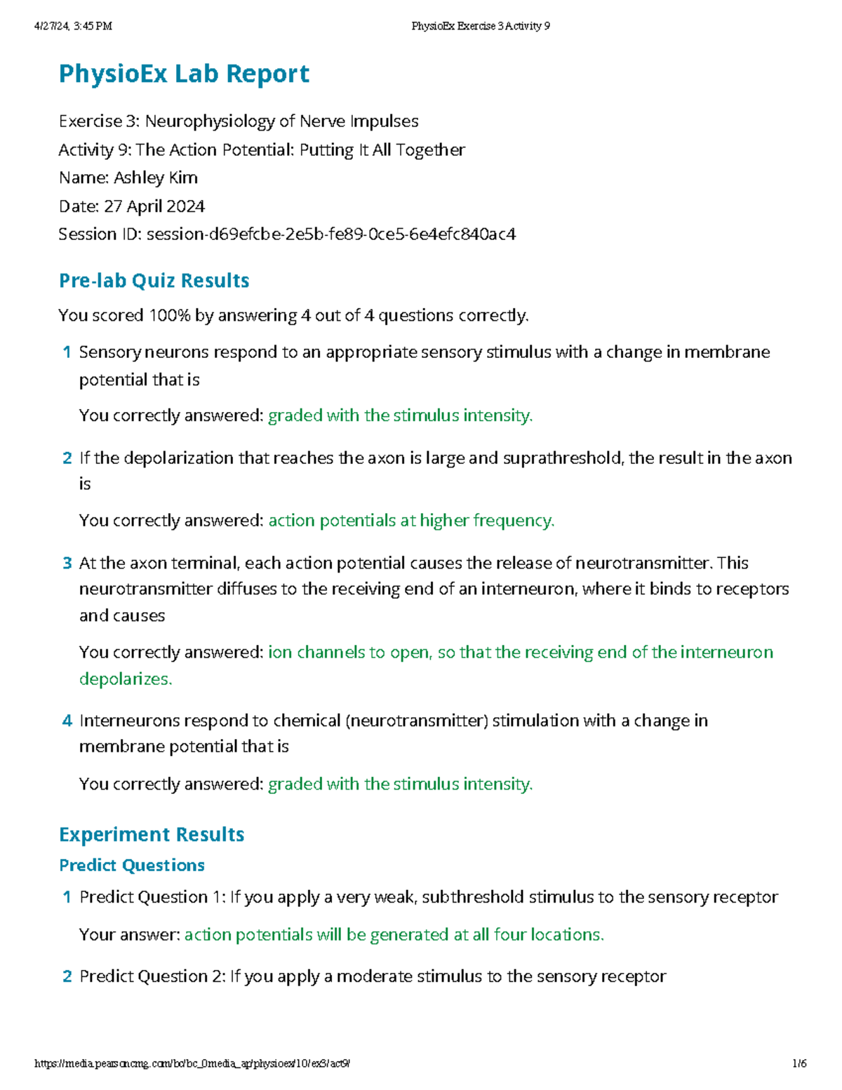 Physio Ex Ex 3 Activity 9 - PhysioEx Lab Report Exercise 3 ...