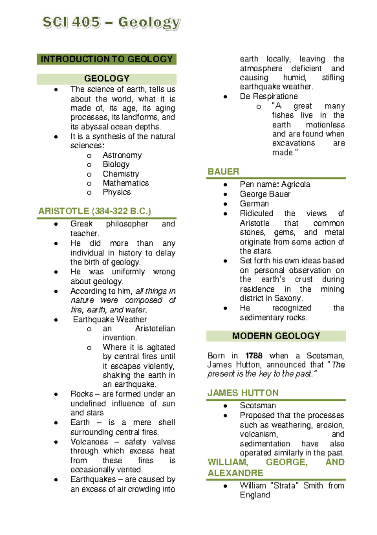 Chapter 1 notes - INTRODUCTION TO GEOLOGY GEOLOGY The science of earth ...