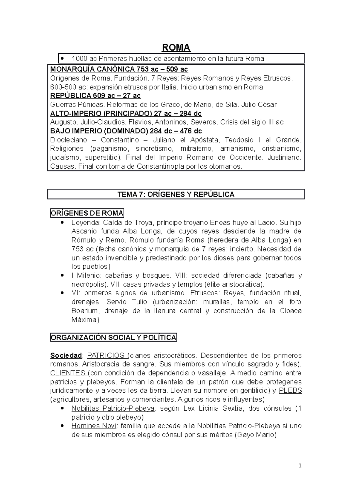 ROMA - Resumen Historia Antigua - ROMA ac Primeras huellas de ...