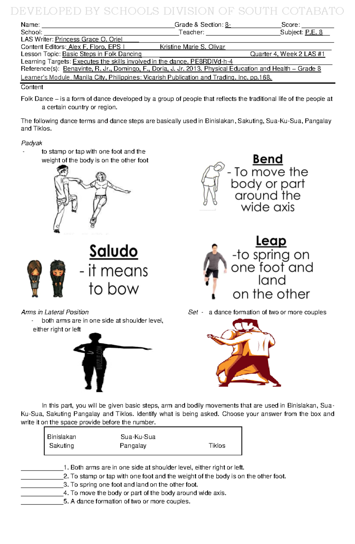 Learning Activity - Name: _____________________________________Grade ...