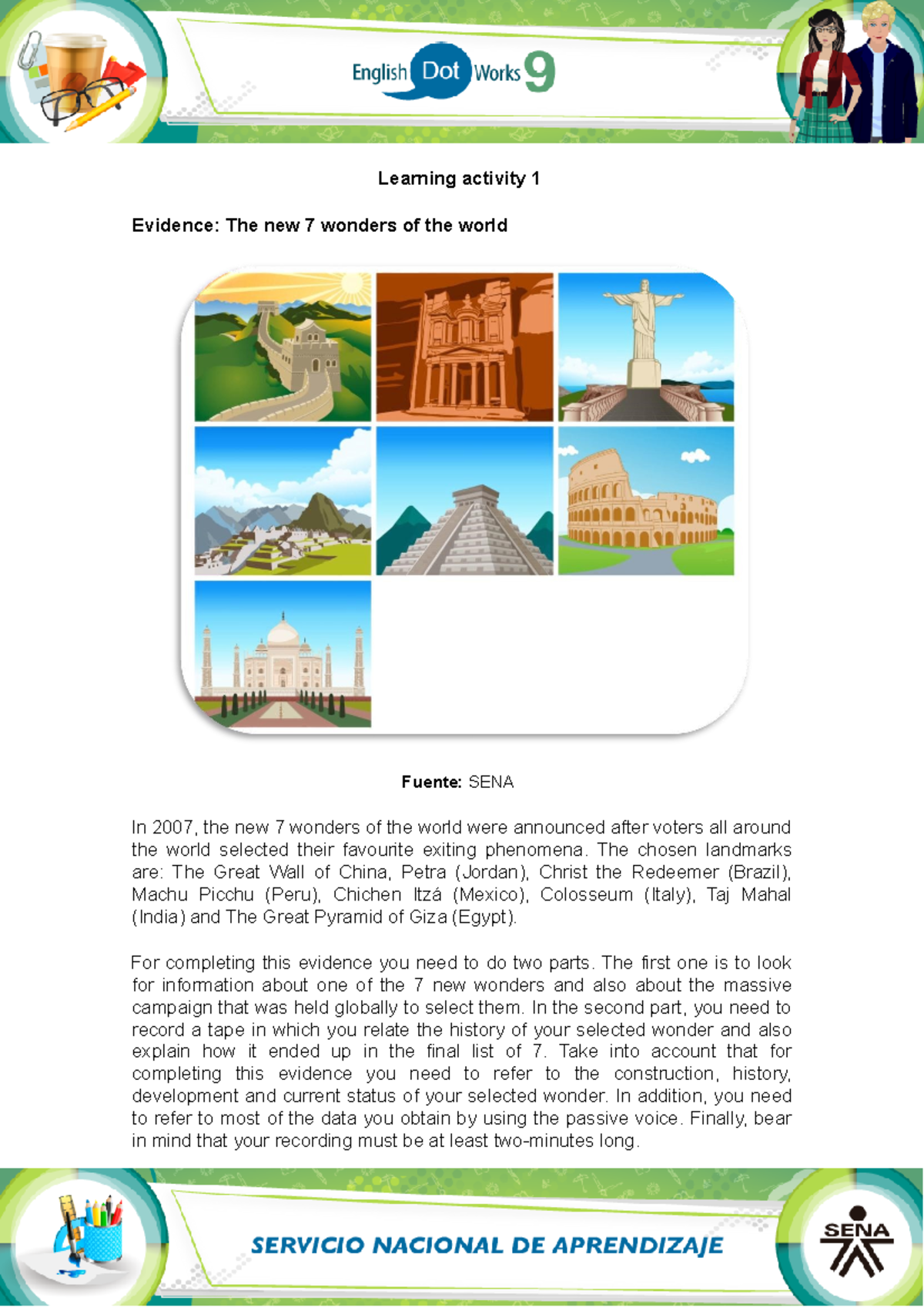 2-Evidence The new 7 wonders of the world - Learning activity 1 ...