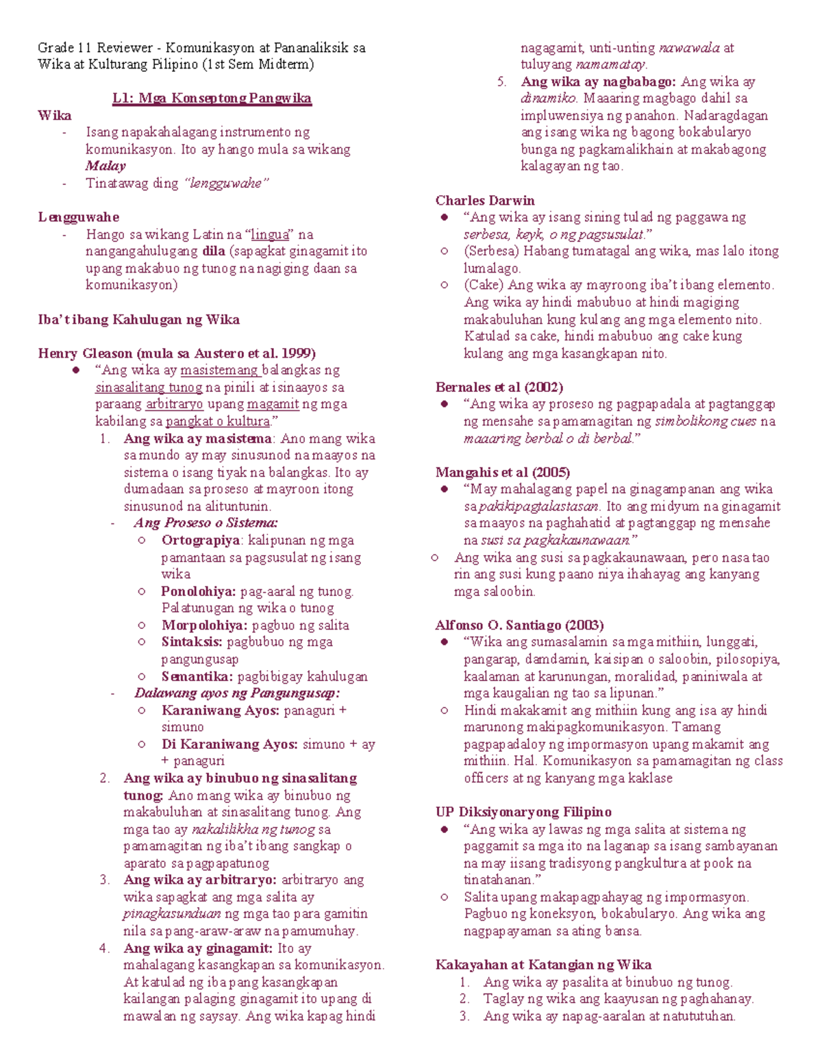 11 Kom Pan 1st Sem Midterm - Grade 11 Reviewer - Komunikasyon at ...
