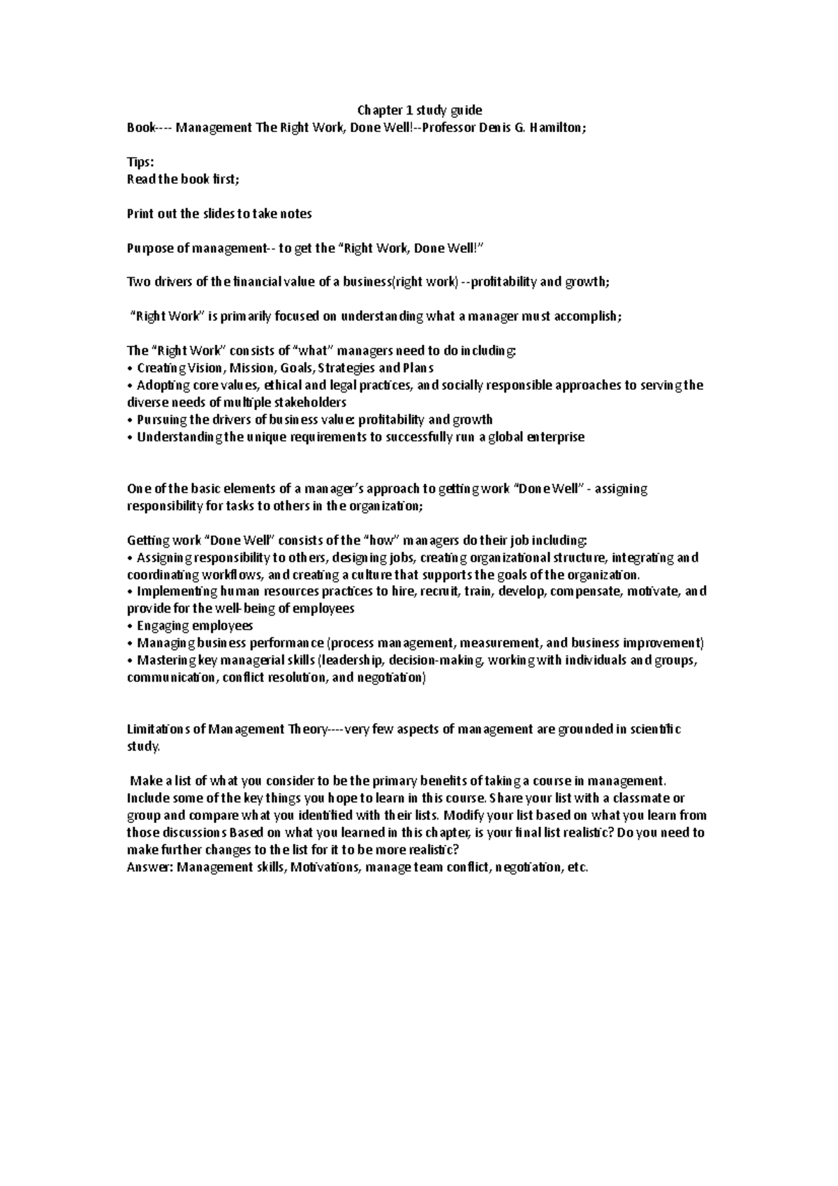 Chapter 1 study guide - Chapter 1 study guide Book- Management The ... Chapter 1 study guide - Chapter 1 study guide Book- Management The ...