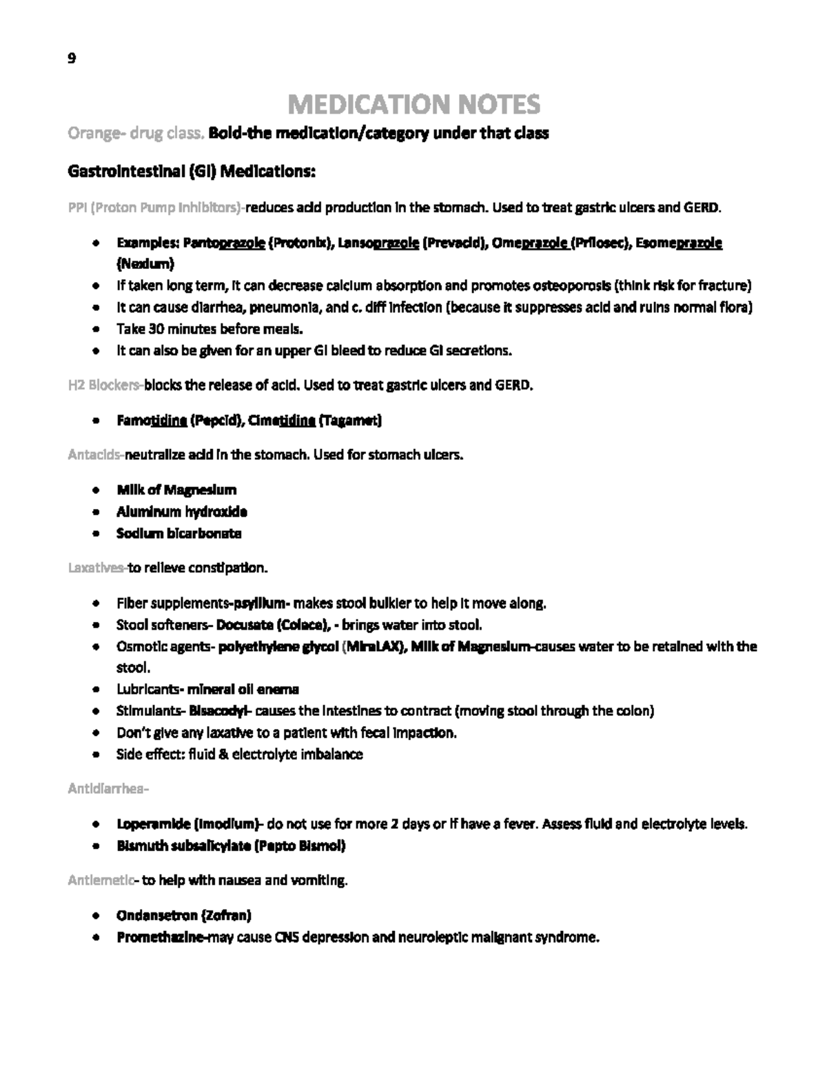 Medication Review Sarah RN-PDF - under that class Gastrointestinal (GI ...