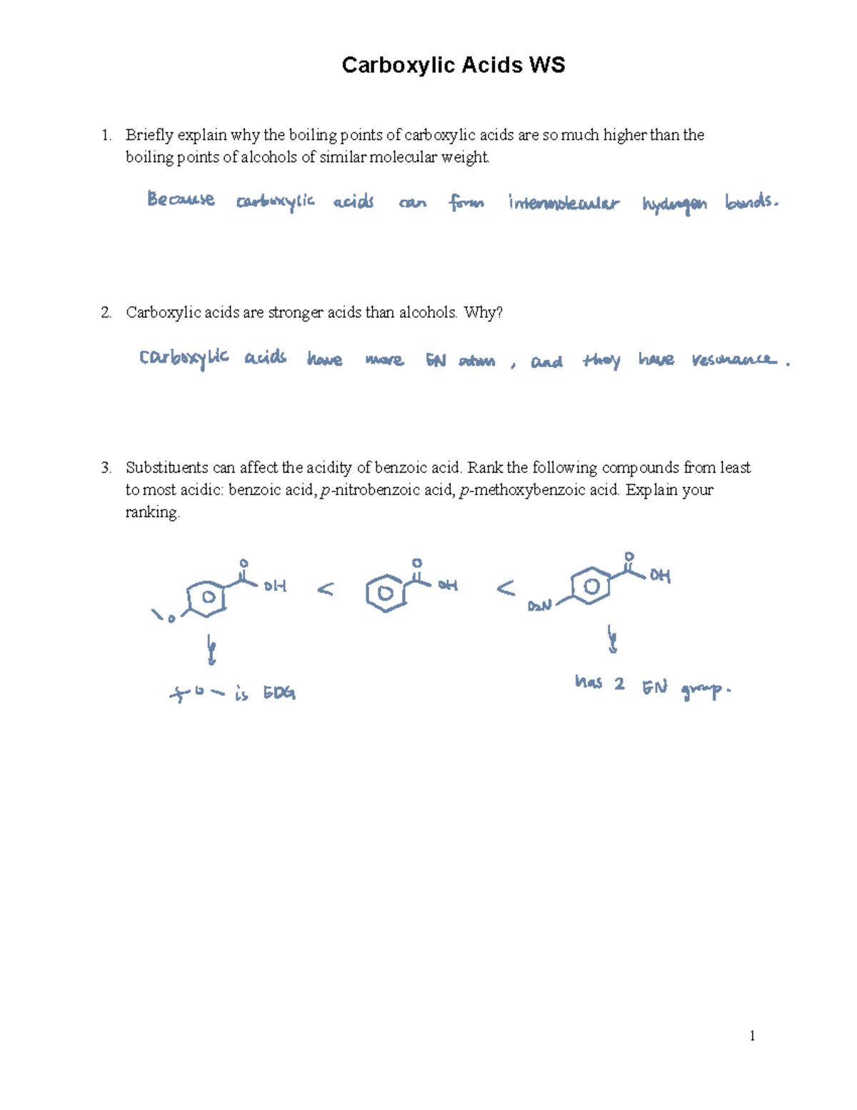 Carboxylic Acids WS - 1 Briefly explain why the boiling points of ...