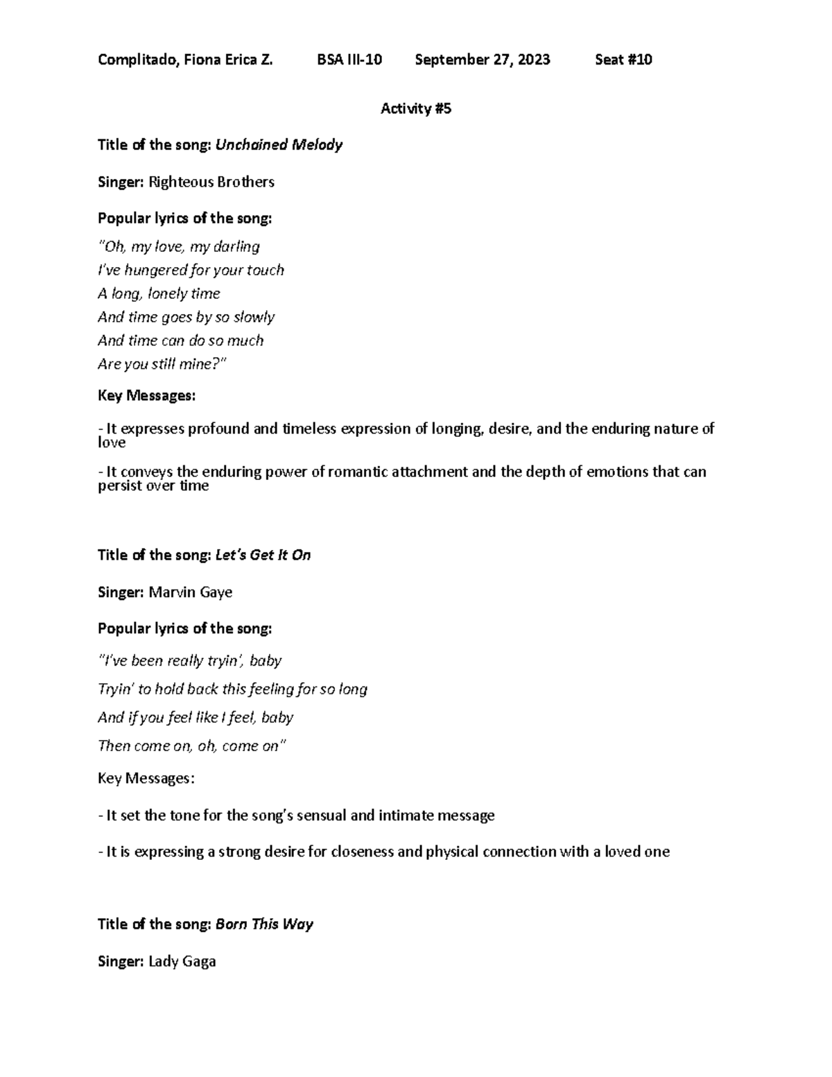 Lesson 5 gender and Society - Complitado, Fiona Erica Z. BSA III-10 ...