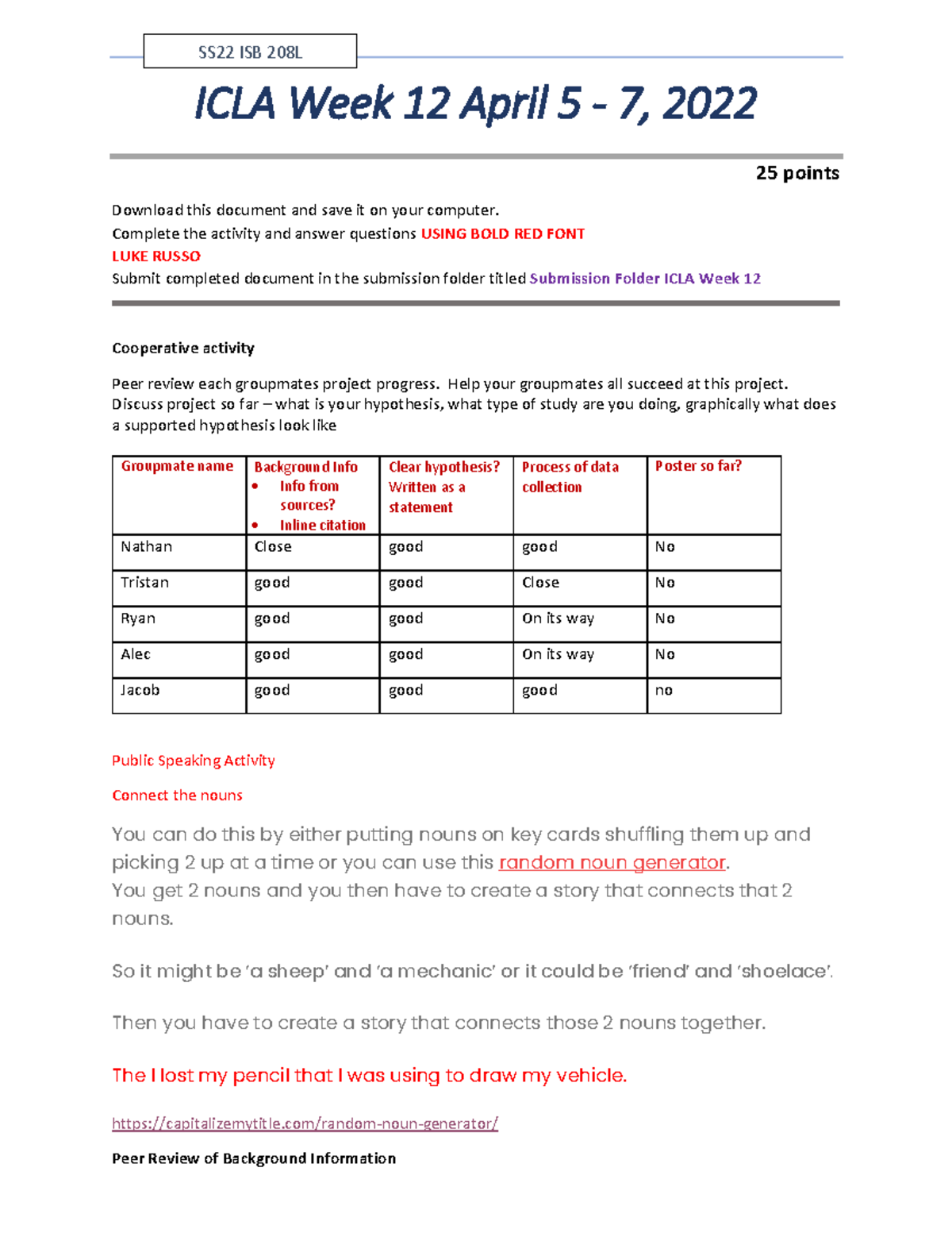 12 ICLA - item - ICLA Week 12 April 5 - 7 , 2022 25 points Download ...