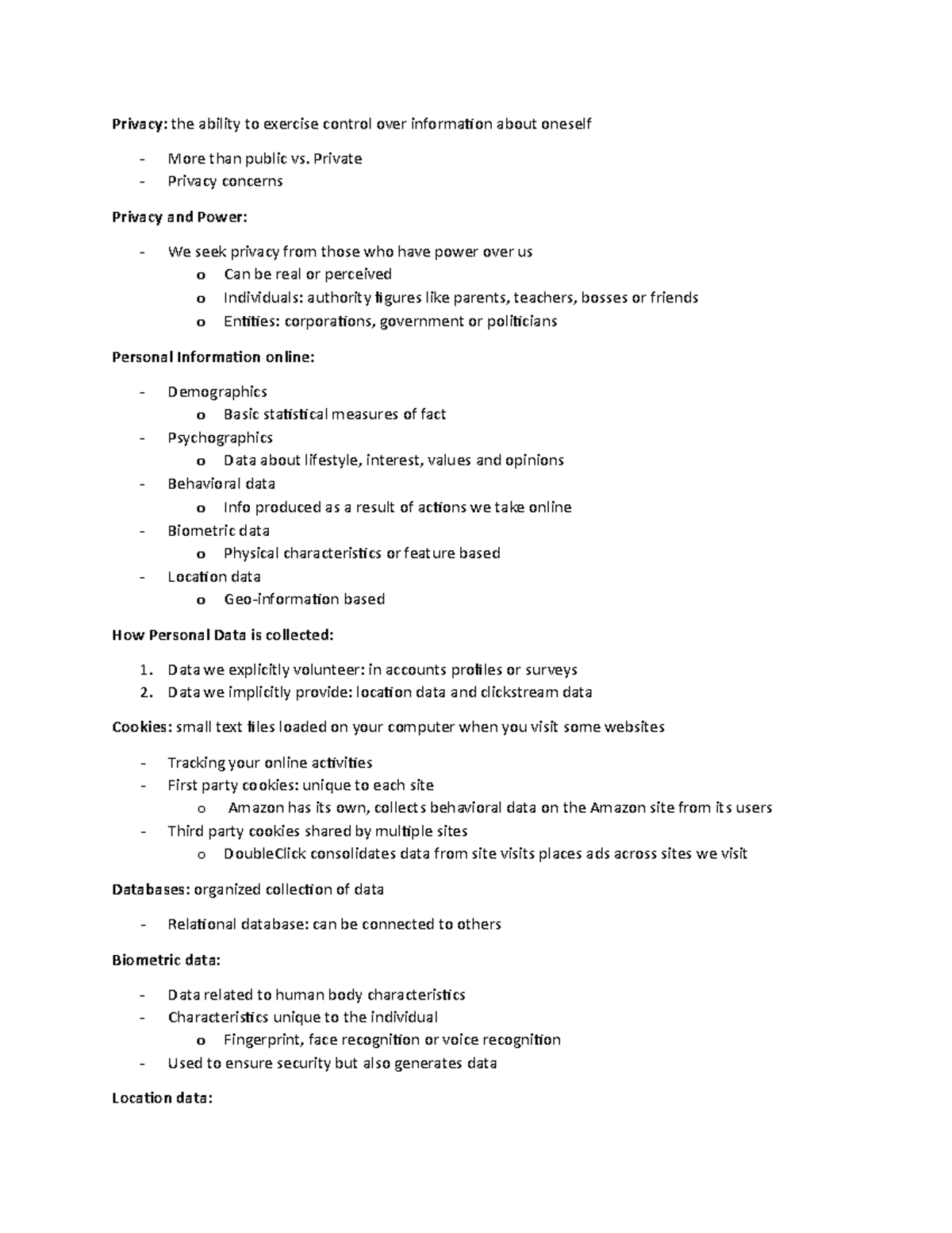 SMT- Privacy - Lecture Notes - Privacy: the ability to exercise control ...