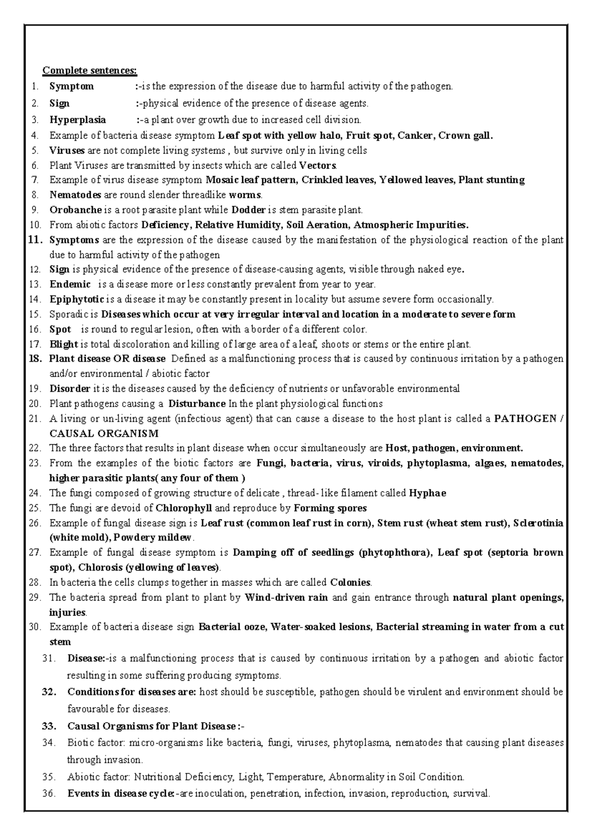 Plant pathology Biotechnology Program - Complete sentences: Symptom ...