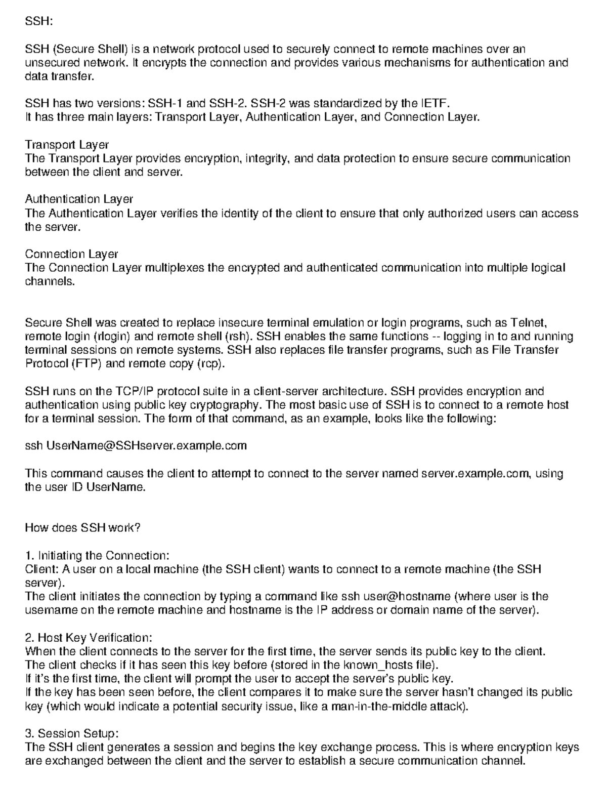 Working of SSH - SSH: SSH (Secure Shell) is a network protocol used to securely connect to ...