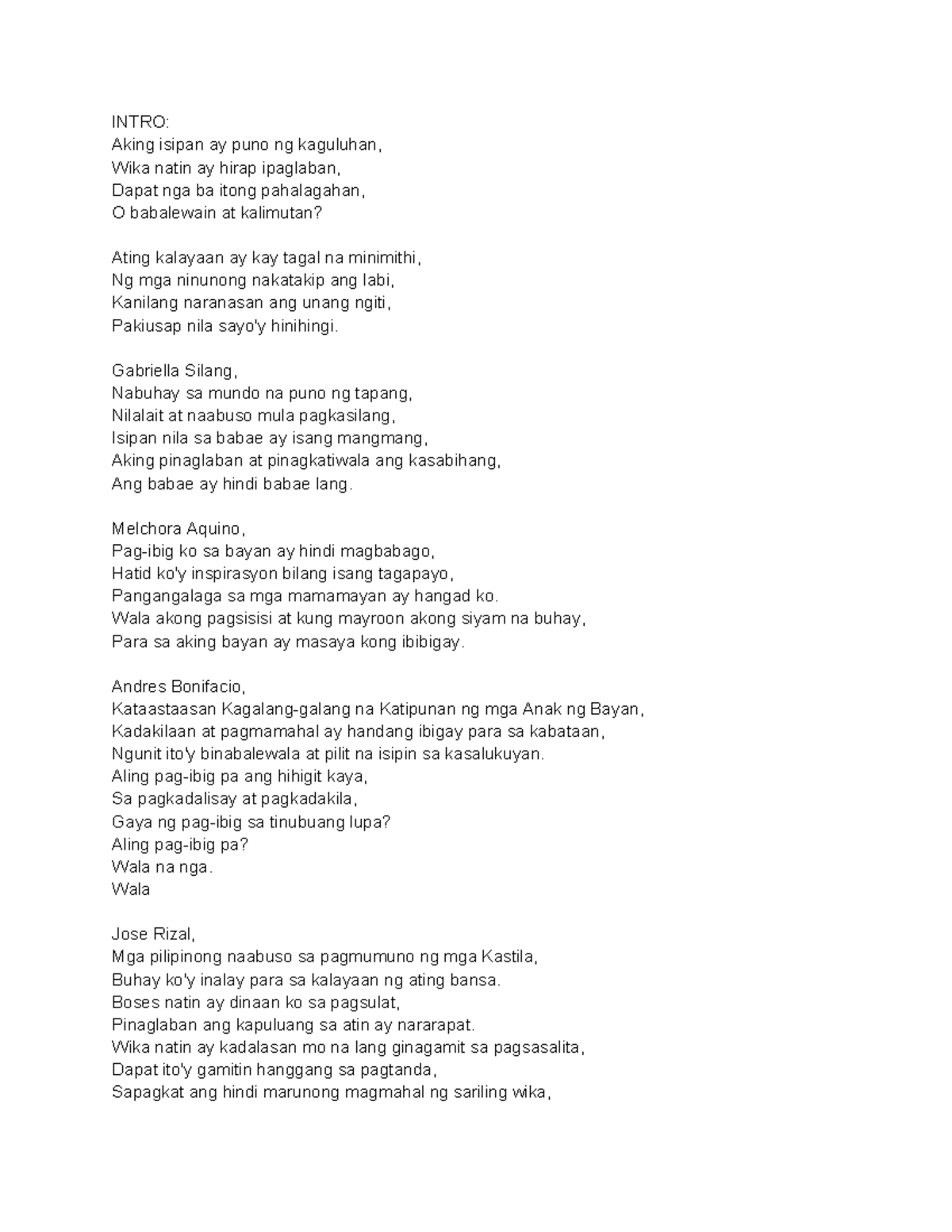 TULA-DULA- Script - Wala aq storage kaya dito nalang - INTRO: Aking isipan ay puno ng kaguluhan ...