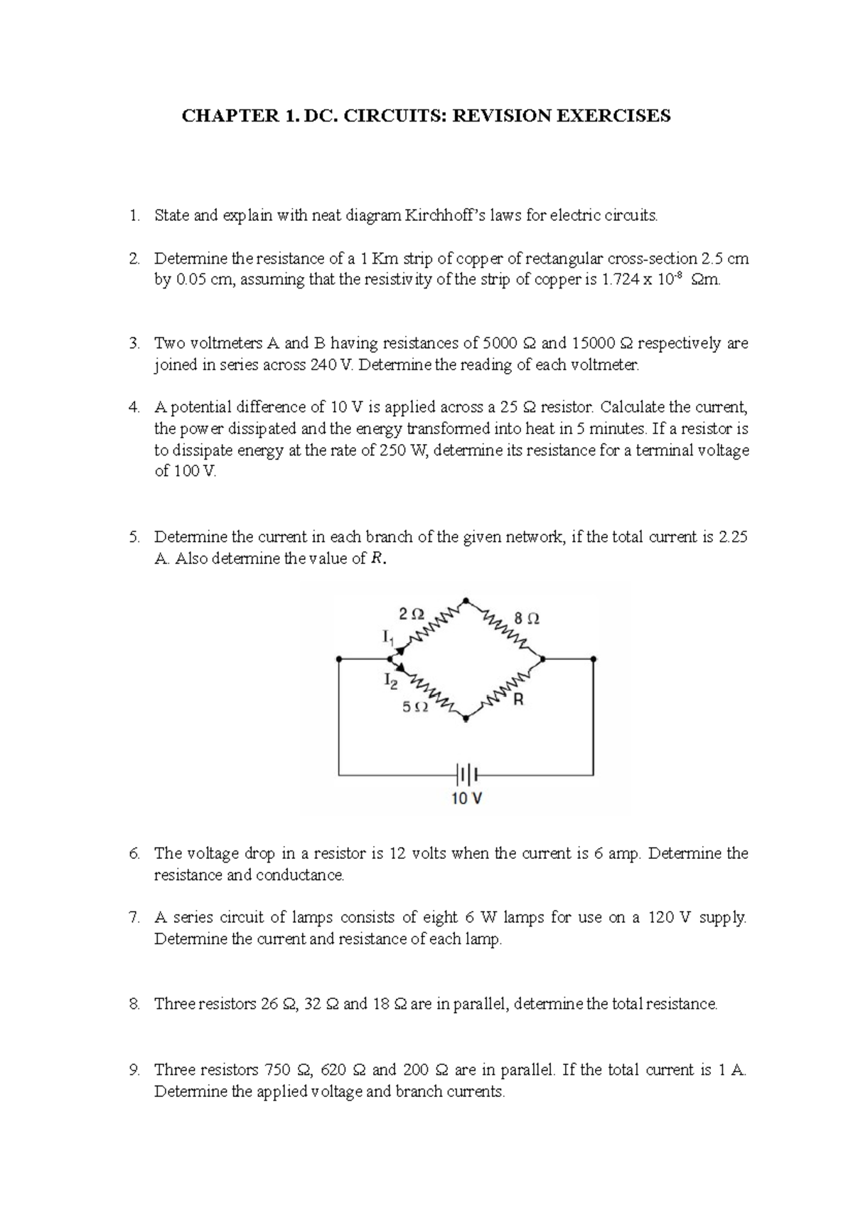 Chapter 1. DC. Circuits. Revision Exercises - CHAPTER 1. DC. CIRCUITS ...