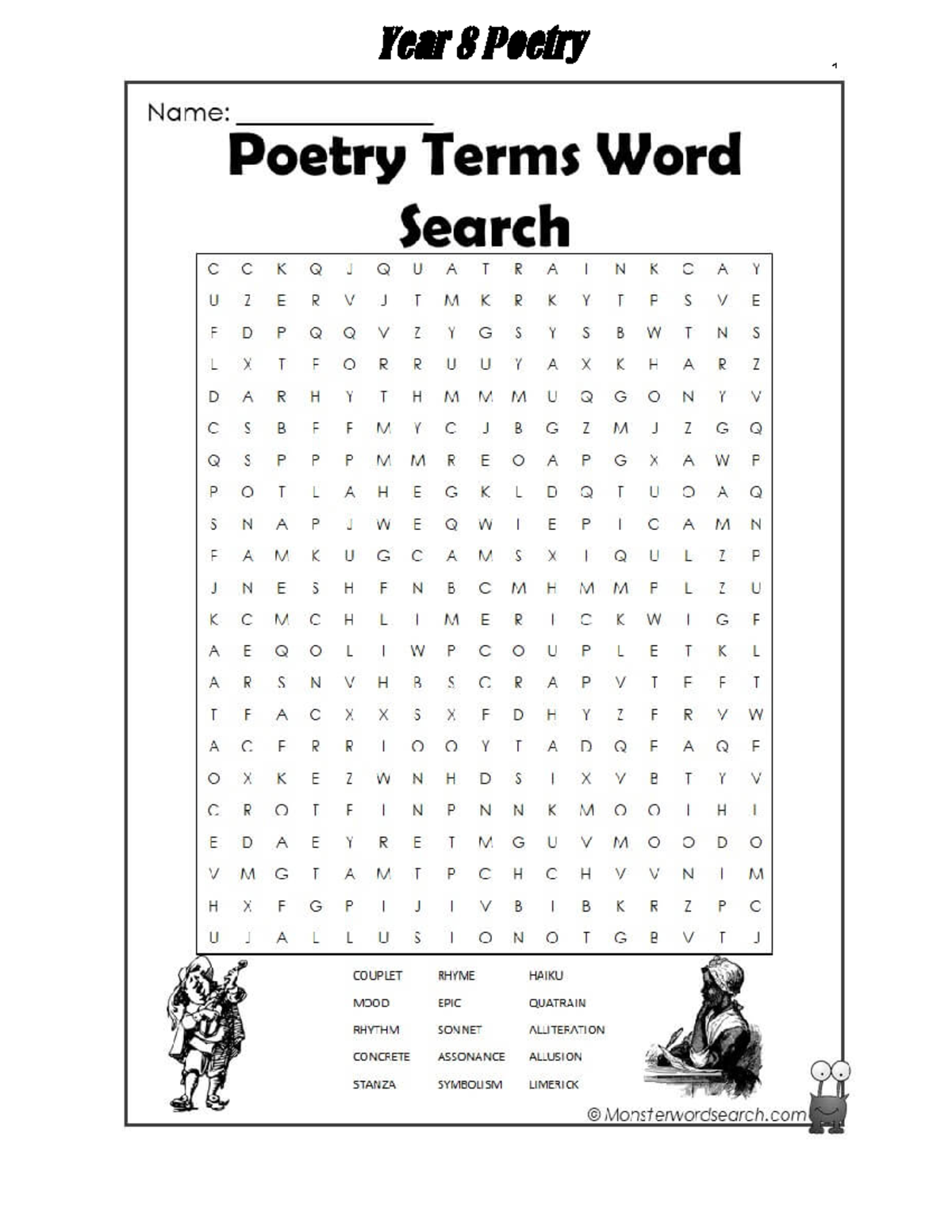Year 8 Poetry booklet - education stuff - 1 Year 8 Poetry Unit Overview ...