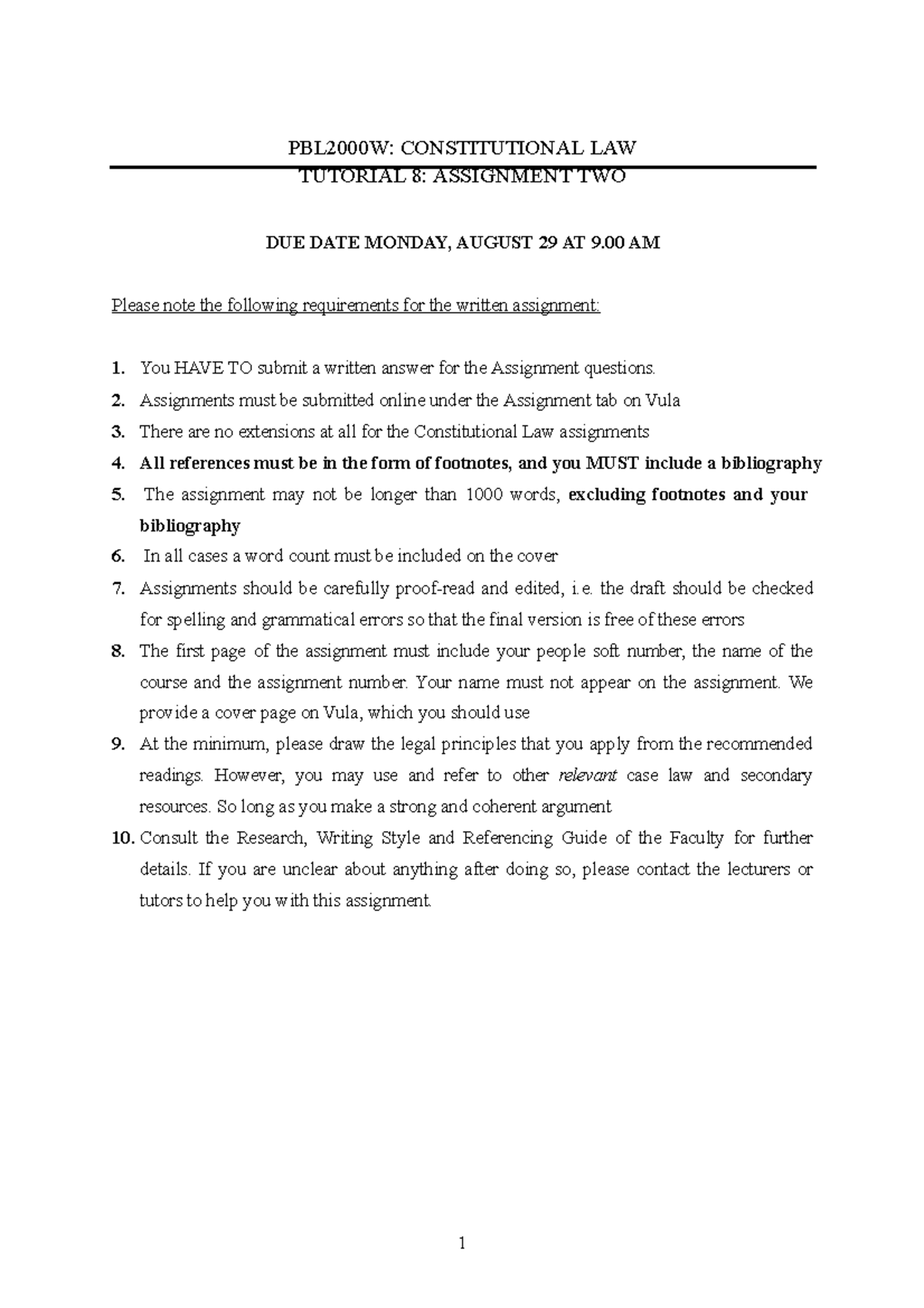 Clquestion Tutorial 8 Question 1 Pbl2000w Constitutional Law Tutorial 8 Assignment Two Due