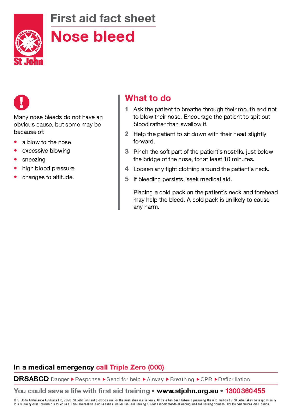 Fact sheets nose bleed - First aid fact sheet In a medical emergency ...
