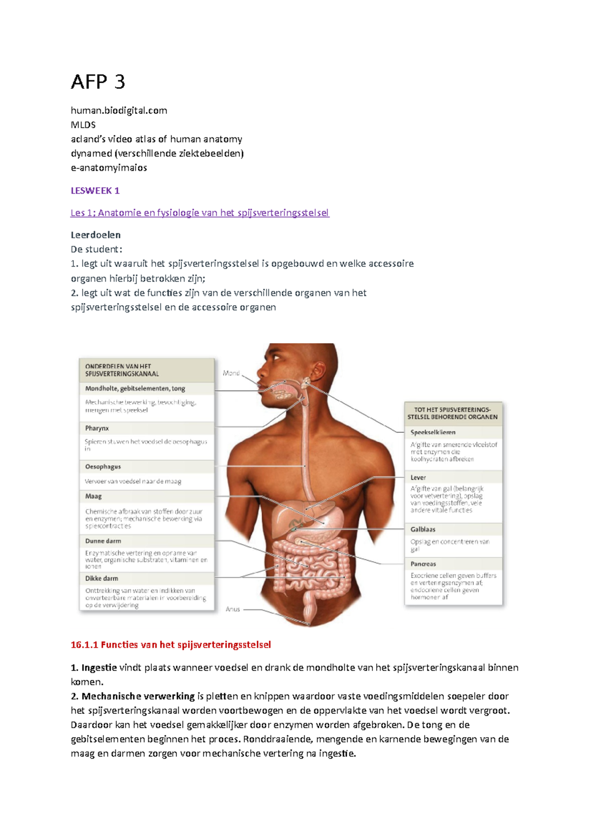 AFP 3 voorbereidingen les 1 en 2 - AFP 3 human.biodigital MLDS acland’s ...