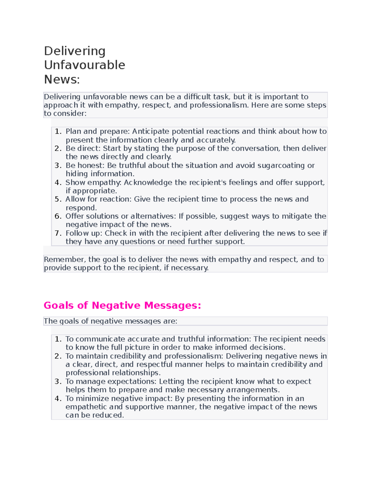 Cmns 8 - Cmns 8 - Delivering Unfavourable News: Delivering unfavorable ...