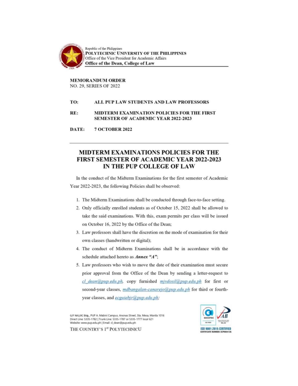 Memorandum Order No. 29, series of 2022 - Law - Studocu