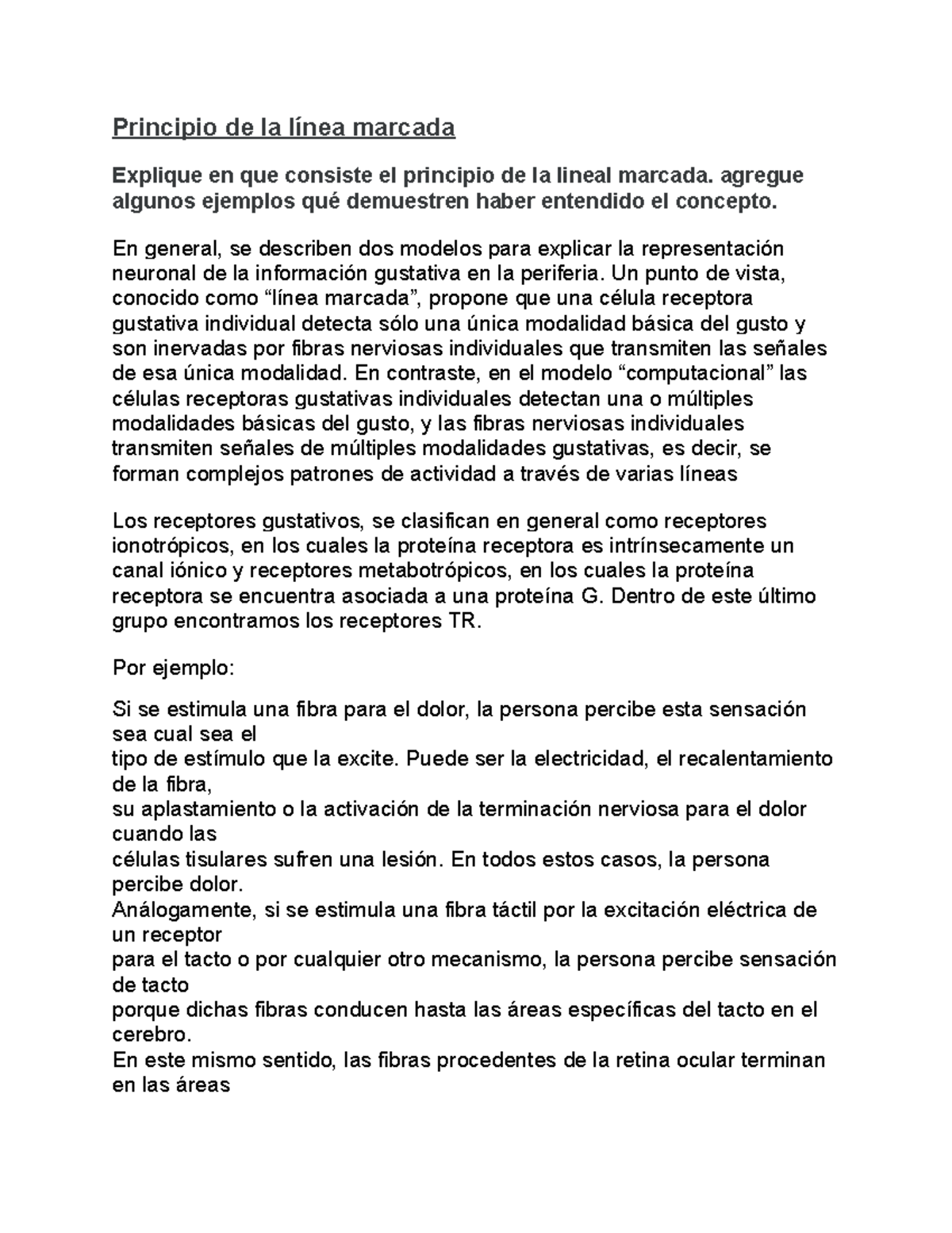Tarea 2 Fisiologia - Apuntes - Principio de la línea marcada Explique ...