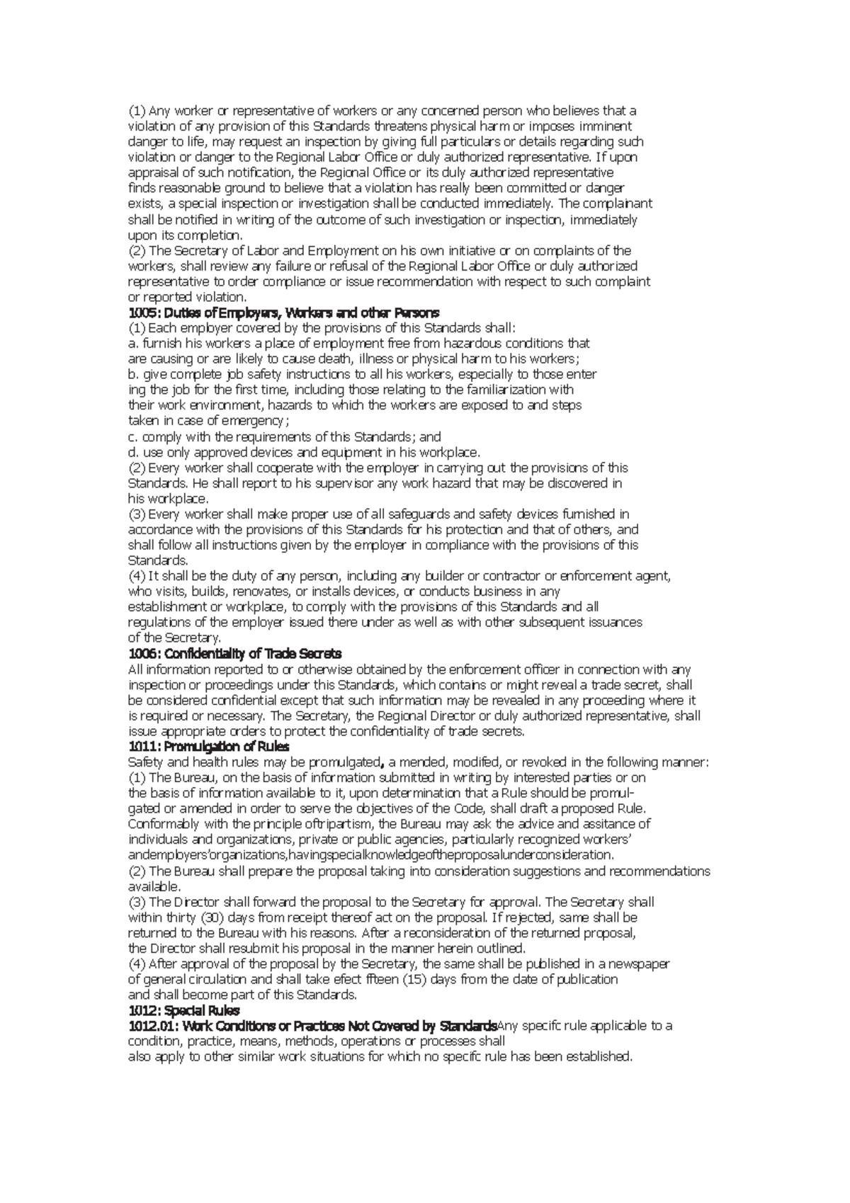 Osh 2 - osh notes - (1) Any worker or representative of workers or any ...