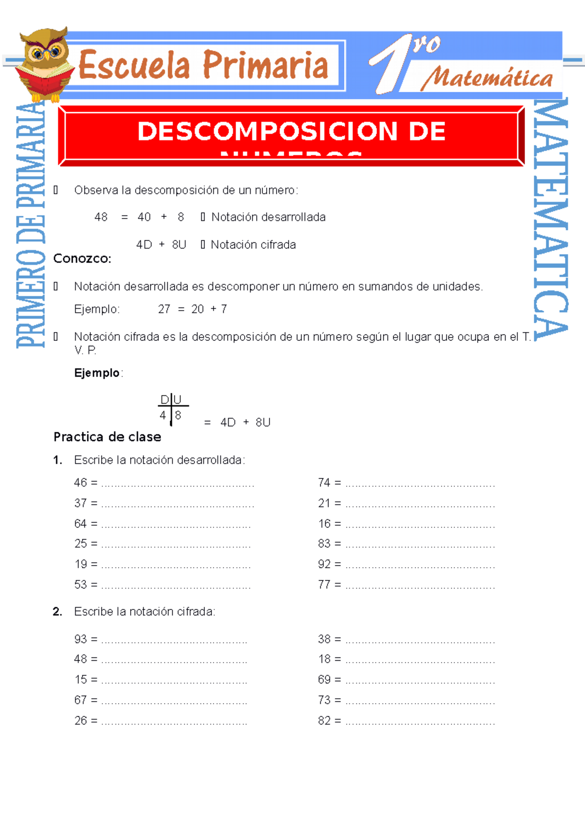 Descomposición de Números para Primero de Primaria - EscuelaPrimaria ...
