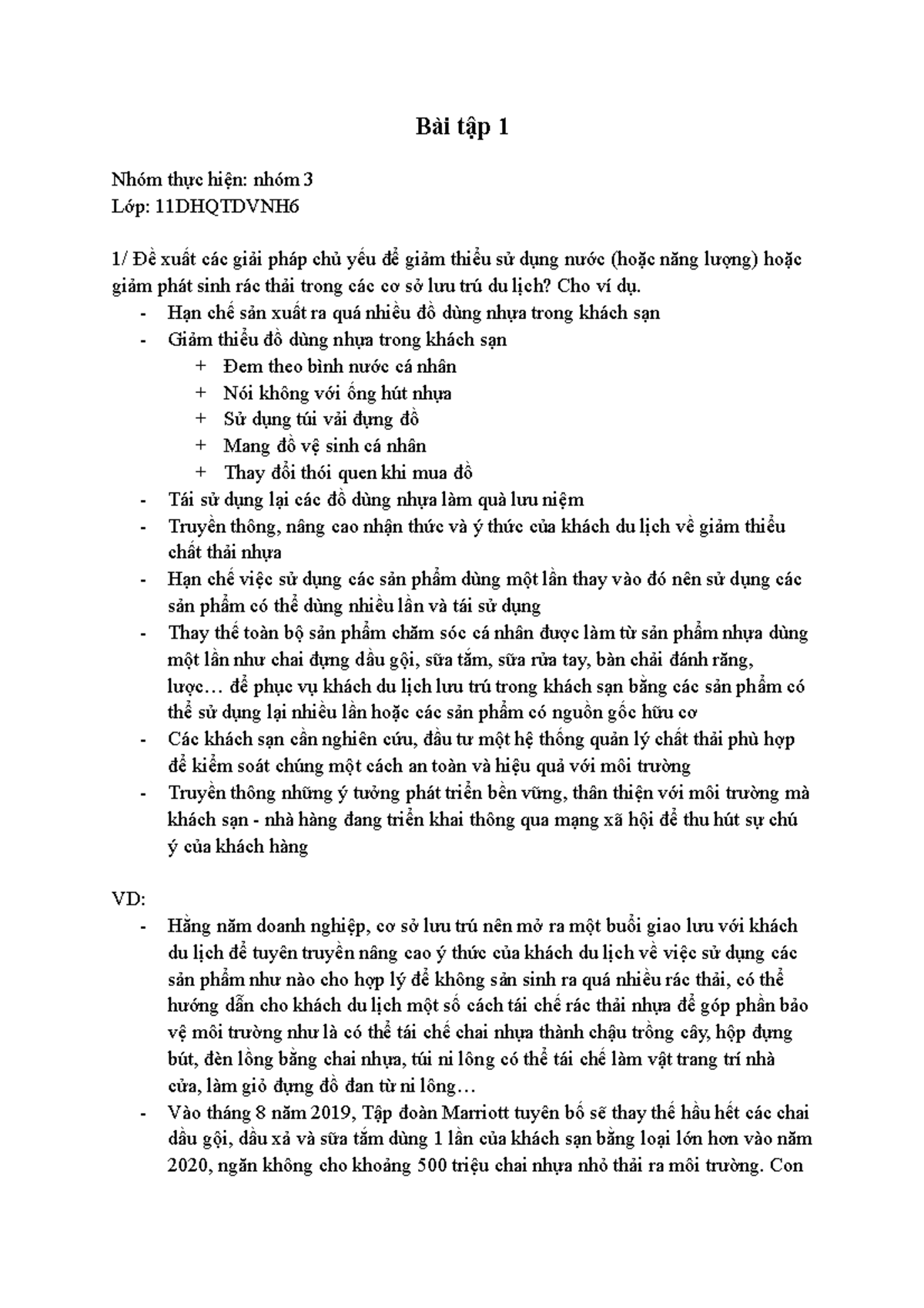 Nhóm 3-bt1 DLCTN - Bài tập 1 Nhóm thực hiện: nhóm 3 Lớp: 11DHQTDVNH 1/ Đề xuất các giải pháp chủ ...
