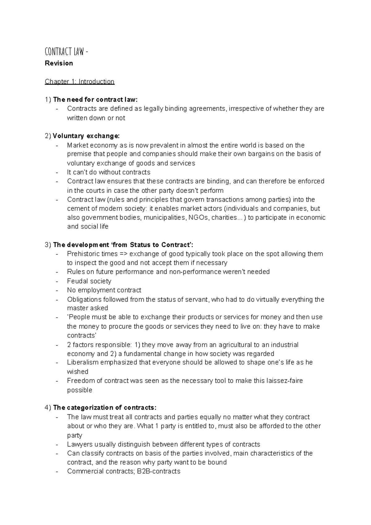 Contract Revision 1 for exam - Comparative Contract Law - Maastricht ...