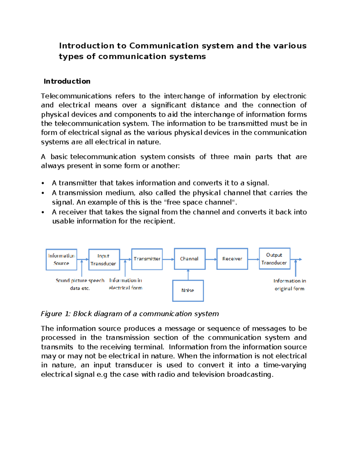 Lecture notes on Introduction to Communication system and the various ...