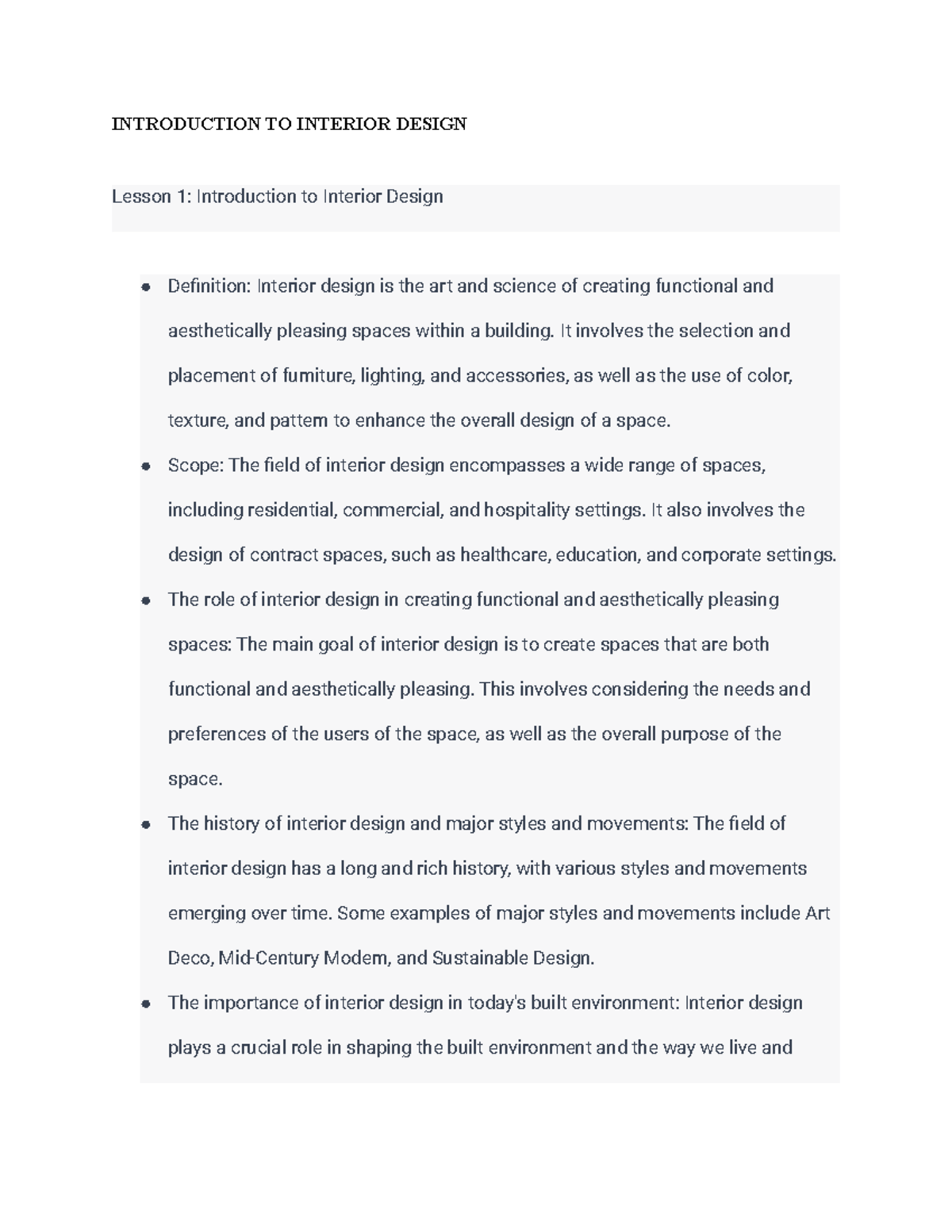 AA 103-1 - notes - INTRODUCTION TO INTERIOR DESIGN Lesson 1 ...