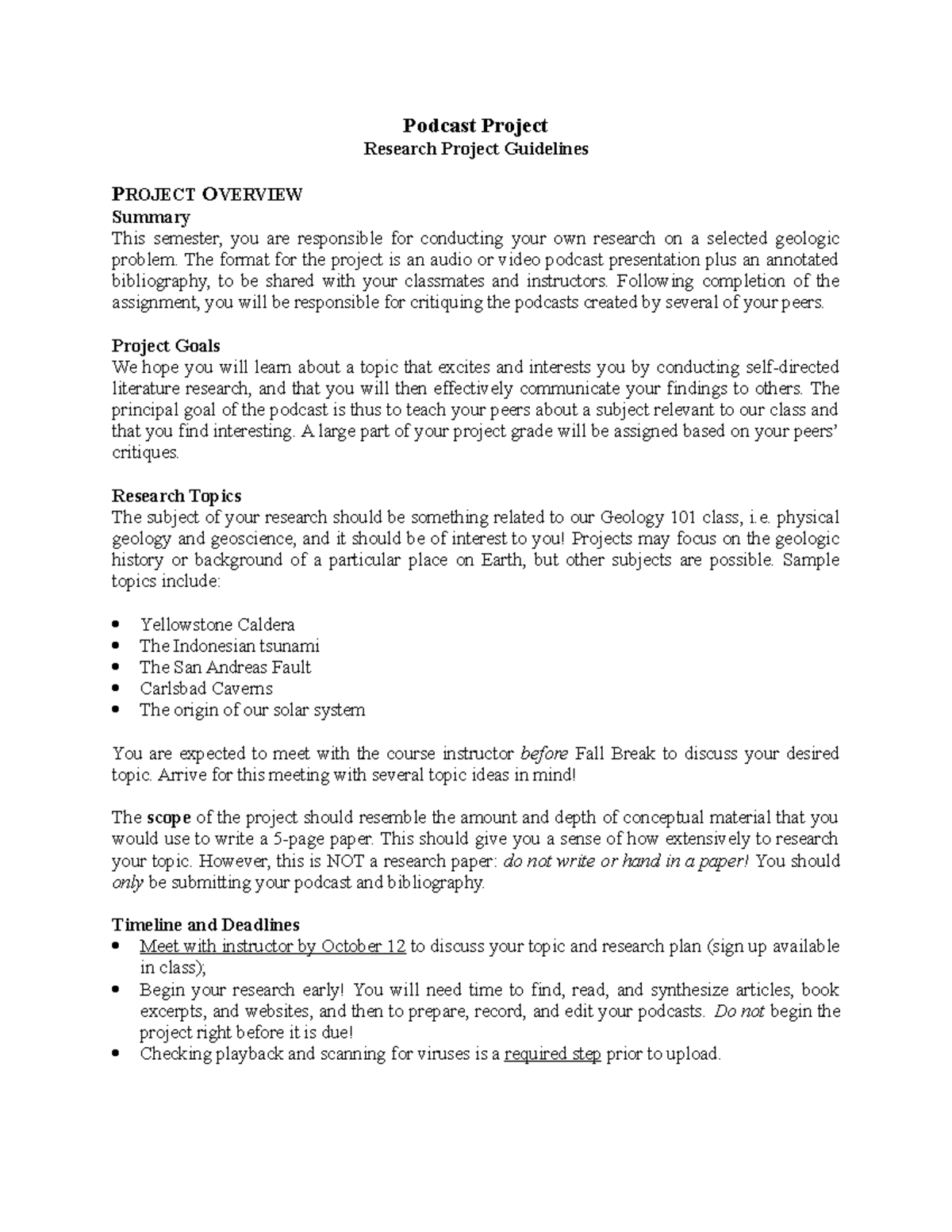 Instructions handout podcast p - Podcast Project Research Project ...