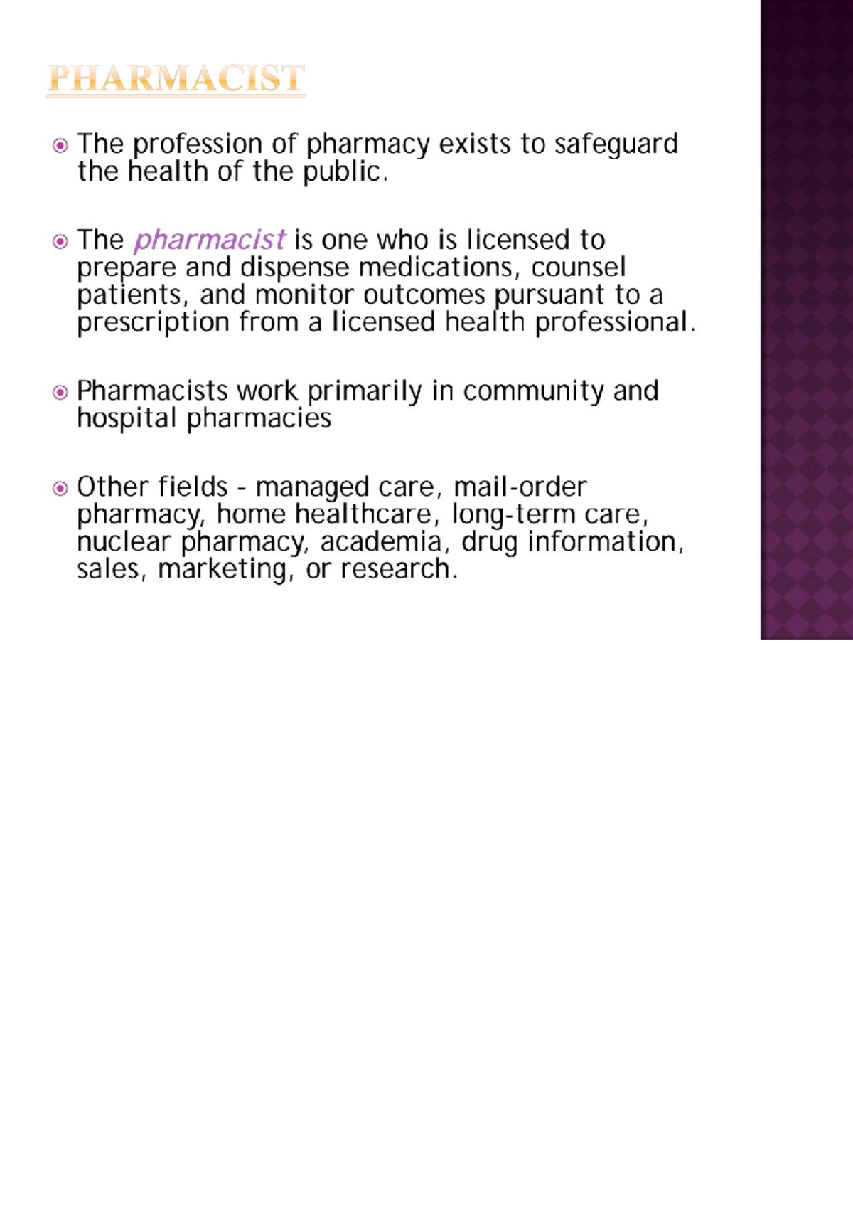 Pharmacist - Pharmacy - Studocu