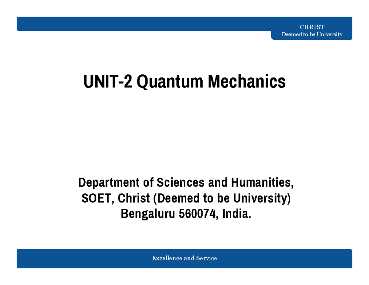 UNIT 2 Quantum mechanics - Deemed to be University UNIT-2 Quantum ...