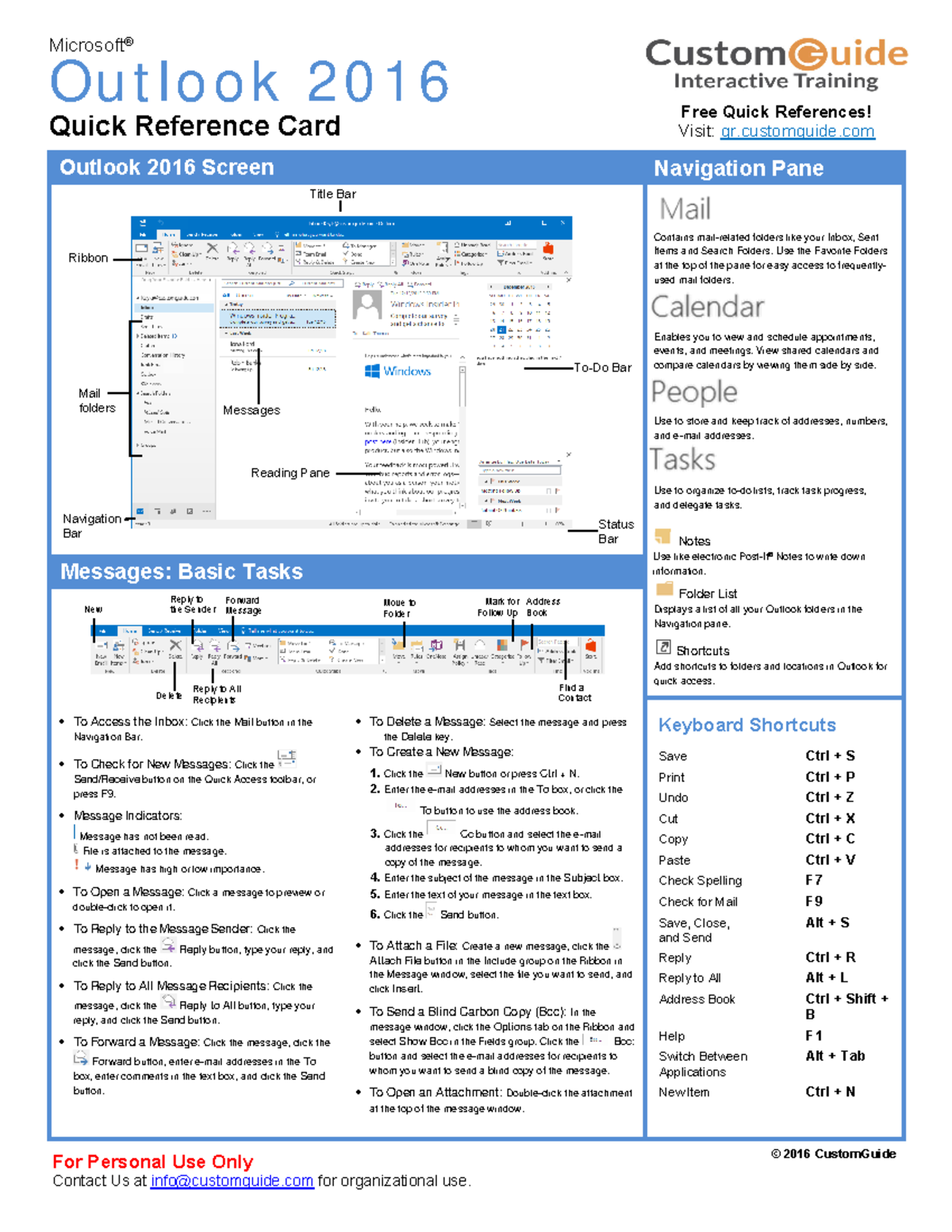 Outlook 2016 quick reference - Status Bar Microsoft® Ou t l o o k 2 0 1 ...