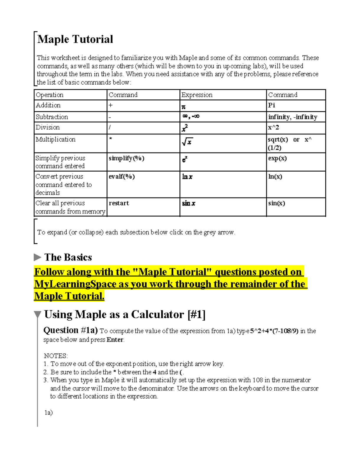 Lab Worksheet Problem - 1. 3. 2. Maple Tutorial This worksheet is ...