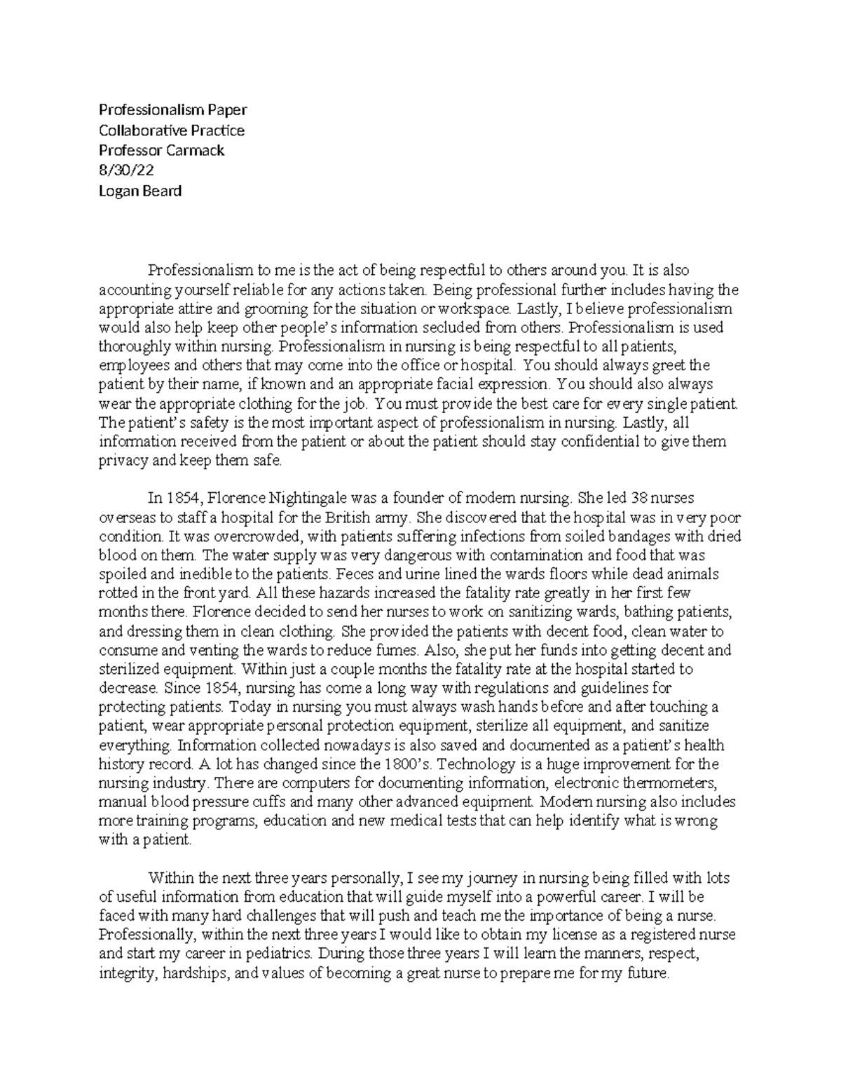 Professionalism paper - Professionalism Paper Collaborative Practice ...