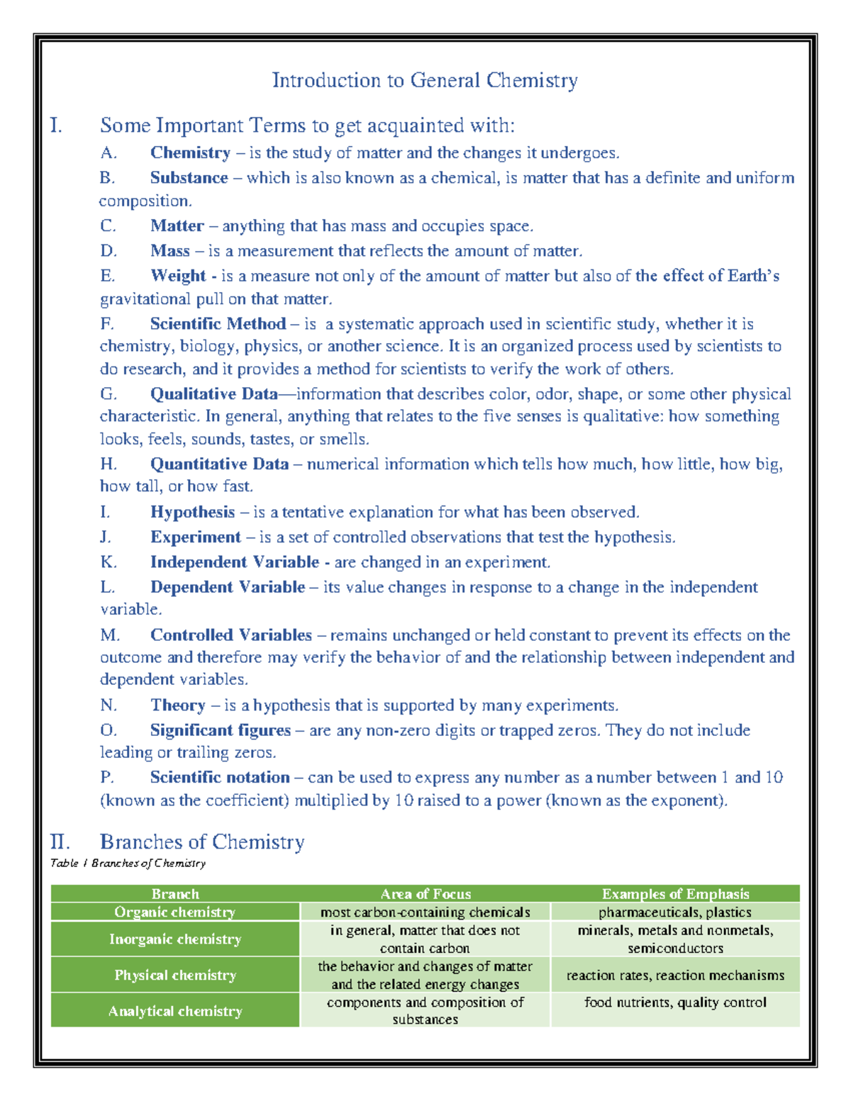 LP 1 - Introduction to General Chemistry - Introduction to General ...