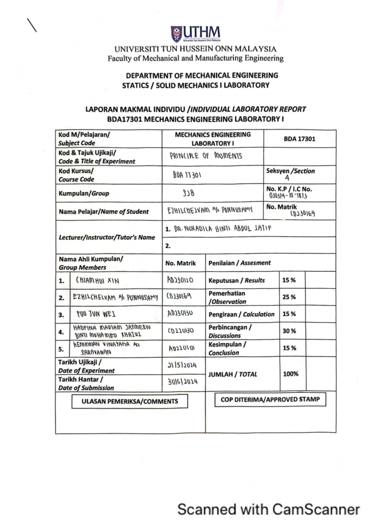 Principle OF Moments LAB - Mechanical Engineering - Studocu