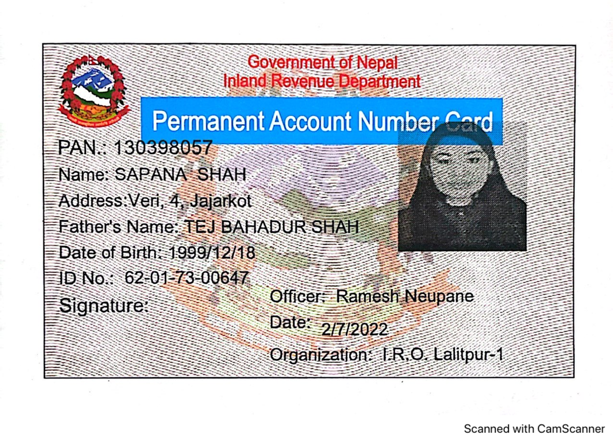 Pan-card - Government of Nepal Inland Revenue Department Permanent Account Number Card PAN ...