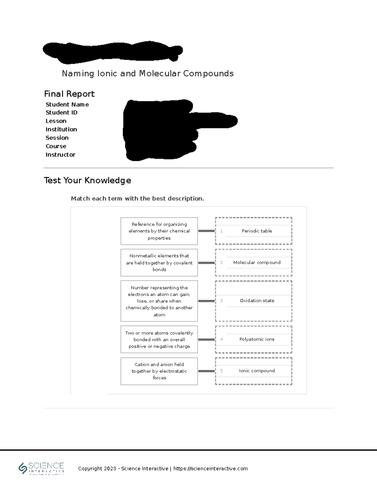 Lab # 6 - Naming Ionic and Molecular Compounds, Lab # 5 - Student Name ...
