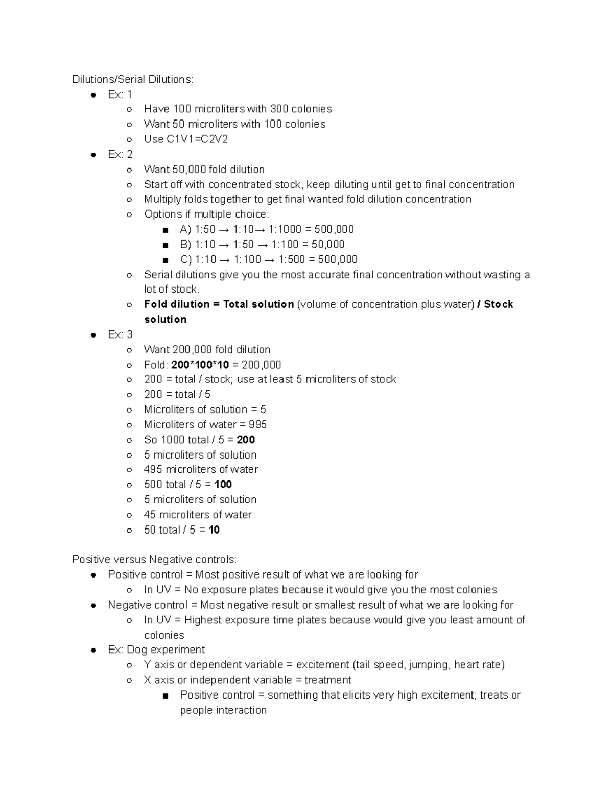 Bio 141 lab review - Professor Tower-Gilchrist - Dilutions/Serial ...