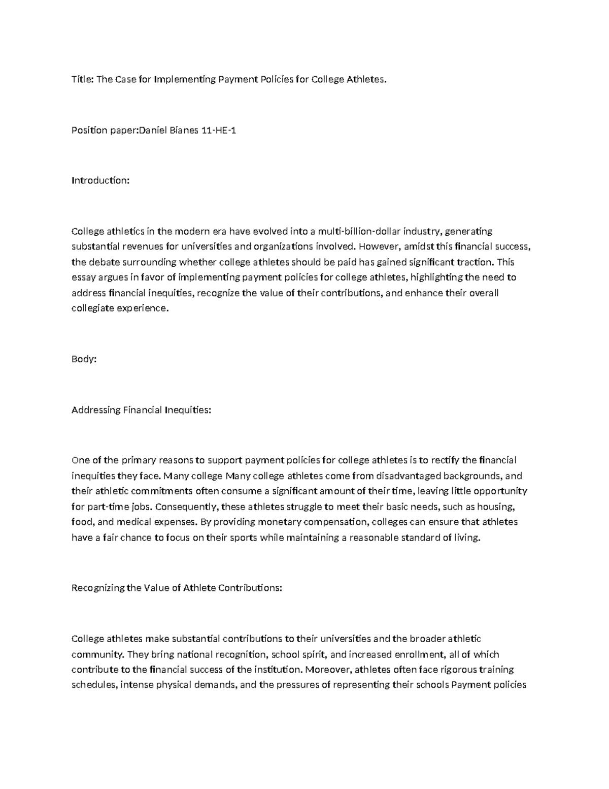 Position paper eapp - Title: The Case for Implementing Payment Policies ...
