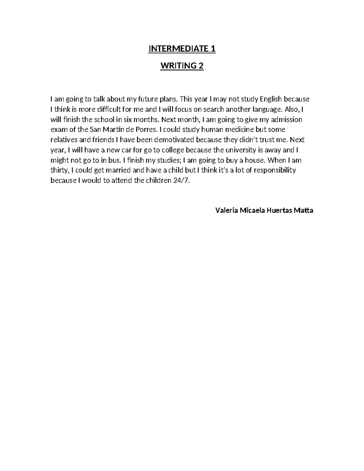 Intermidiate 1 - intermedio 1 - icpna - INTERMEDIATE 1 WRITING 2 I am ...