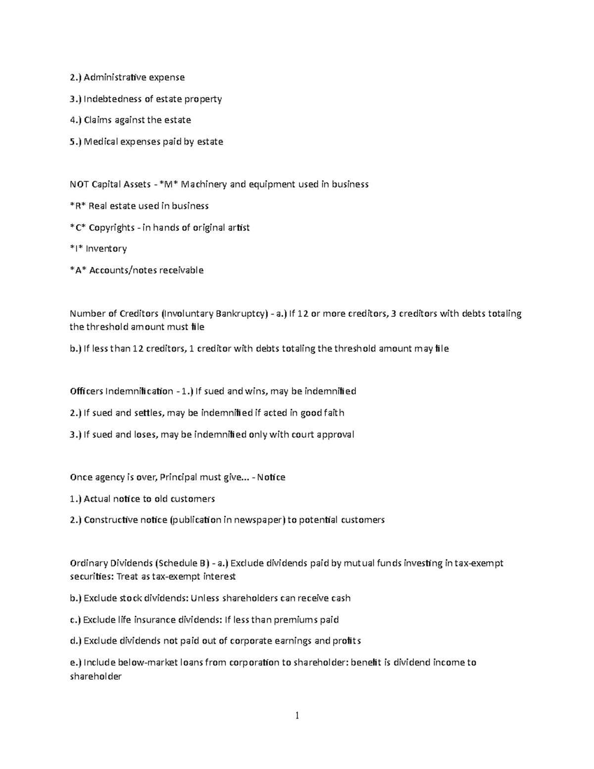 Note 8 - exam prep - 2.) Administrative expense 3.) Indebtedness of ...