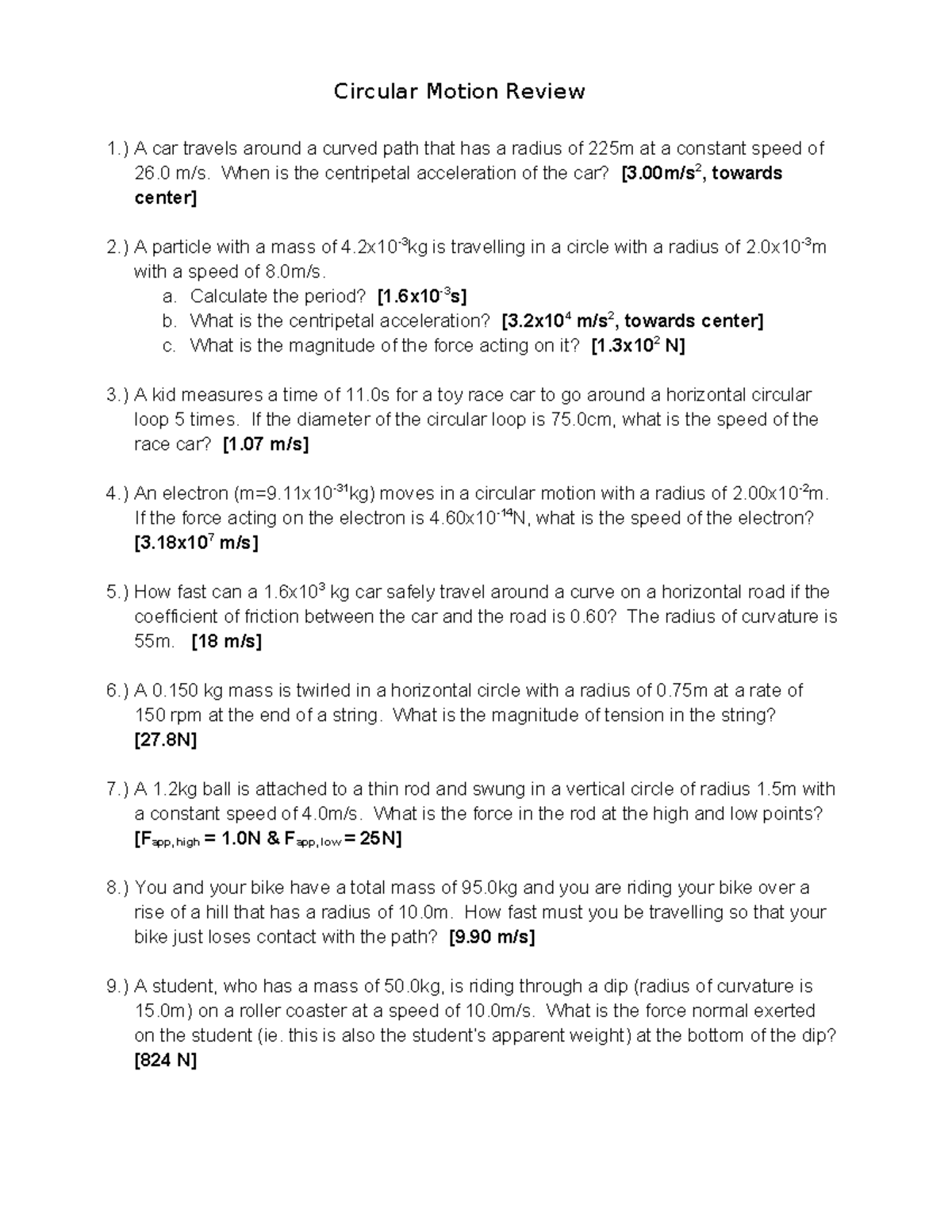 Circular motion review - Circular Motion Review 1.) A car travels ...