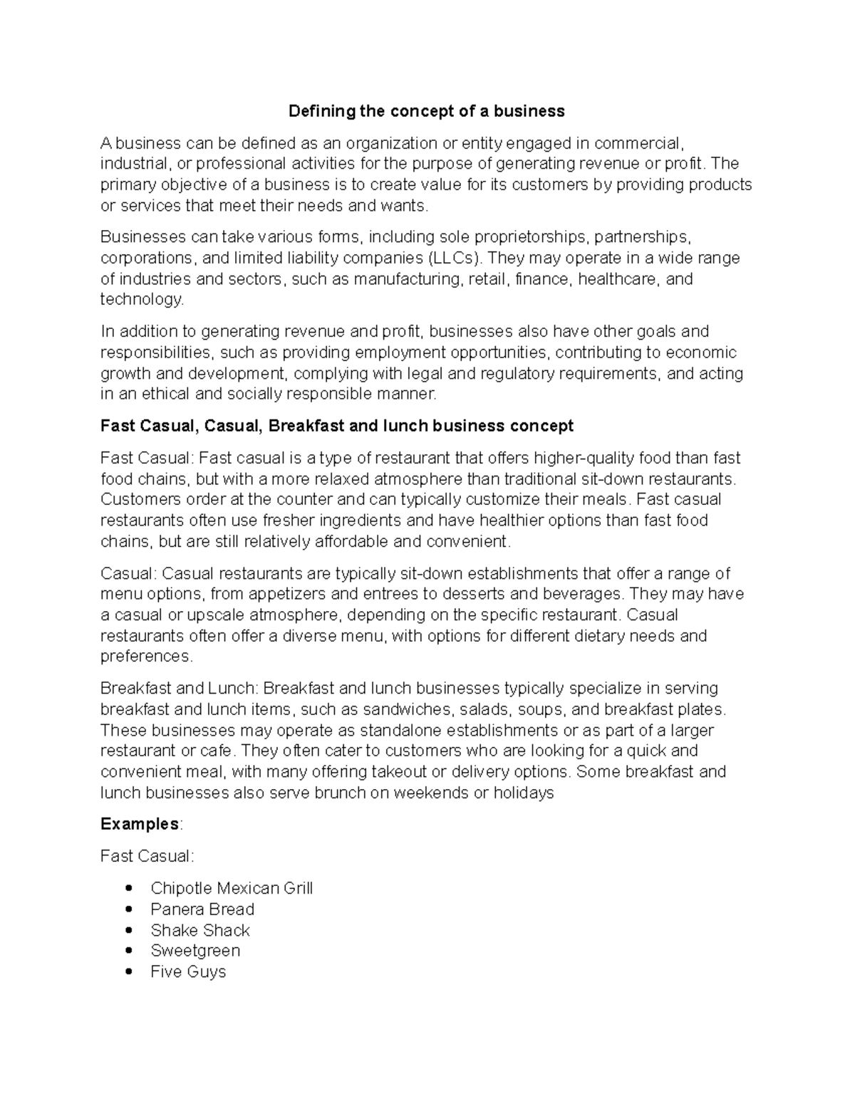 Defining the concept of a business - The primary objective of a ...