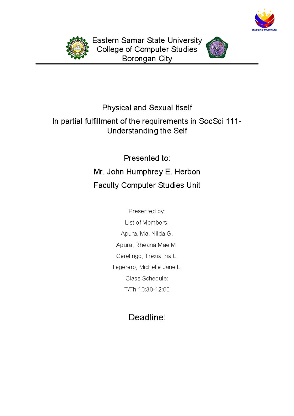 Group 1-The Physical Sexual Self - Eastern Samar State University ...