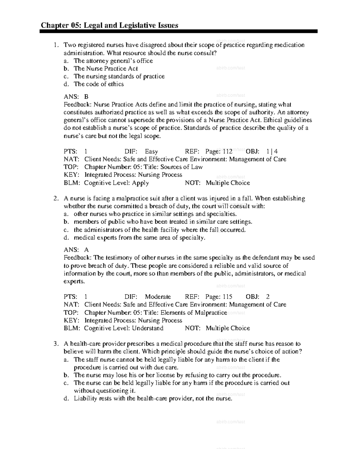 5 - marquis and huston chapter practice questions - Chapter 05: Legal ...