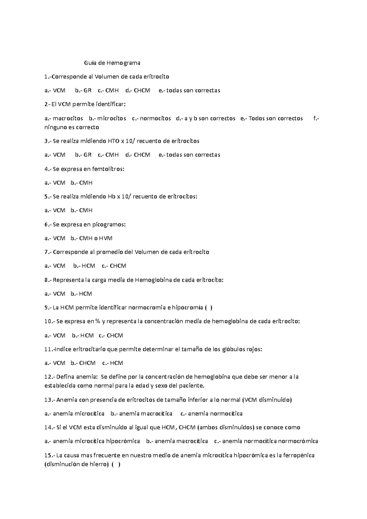 Guía de Hemograma - copia - Guía de Hemograma 1.-Corresponde al Volumen ...