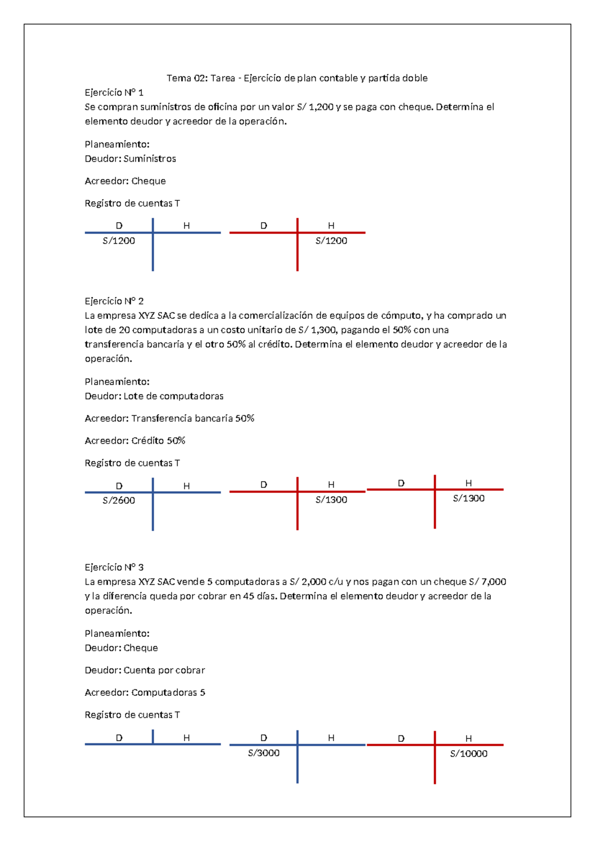 Ejercicios de ecuación - Tema 02: Tarea - Ejercicio de plan contable y partida doble Ejercicio N ...